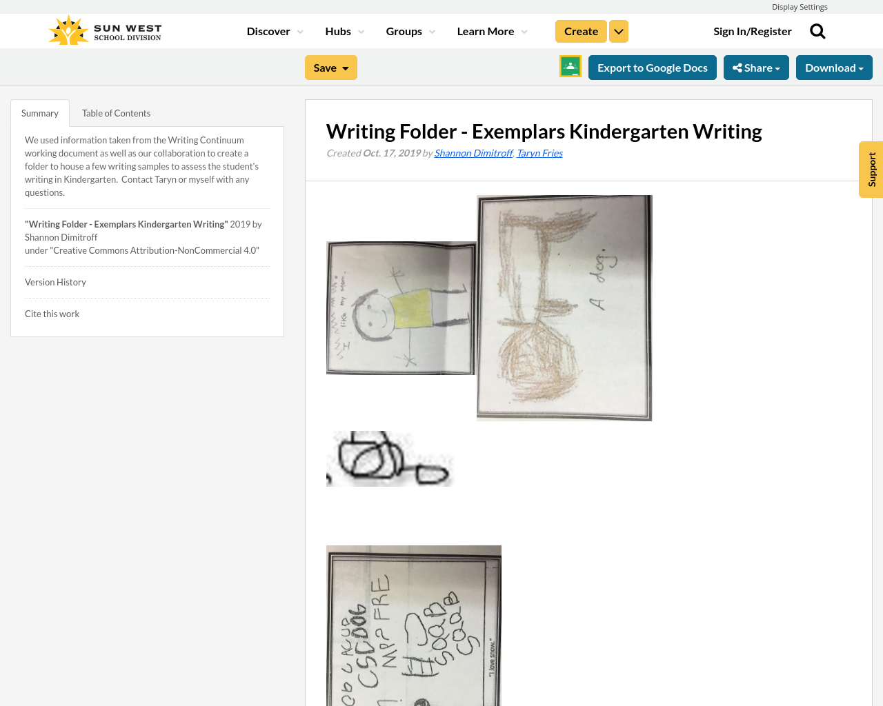 Writing Folder - Exemplars Kindergarten Writing | Resource Bank