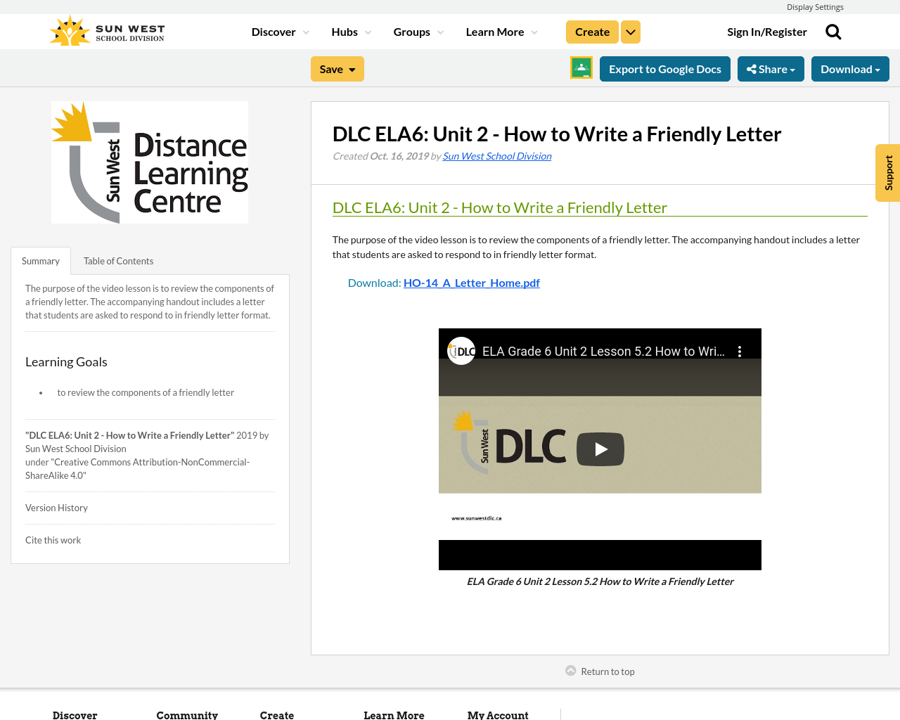 DLC ELA6 Unit 2 How To Write A Friendly Letter Resource Bank