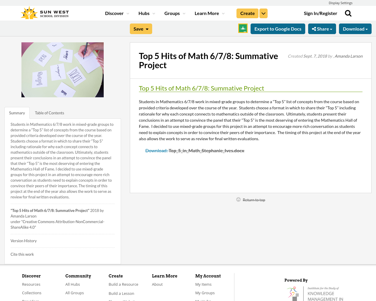 Top 5 Hits of Math 6/7/8: Summative Project | Resource Bank