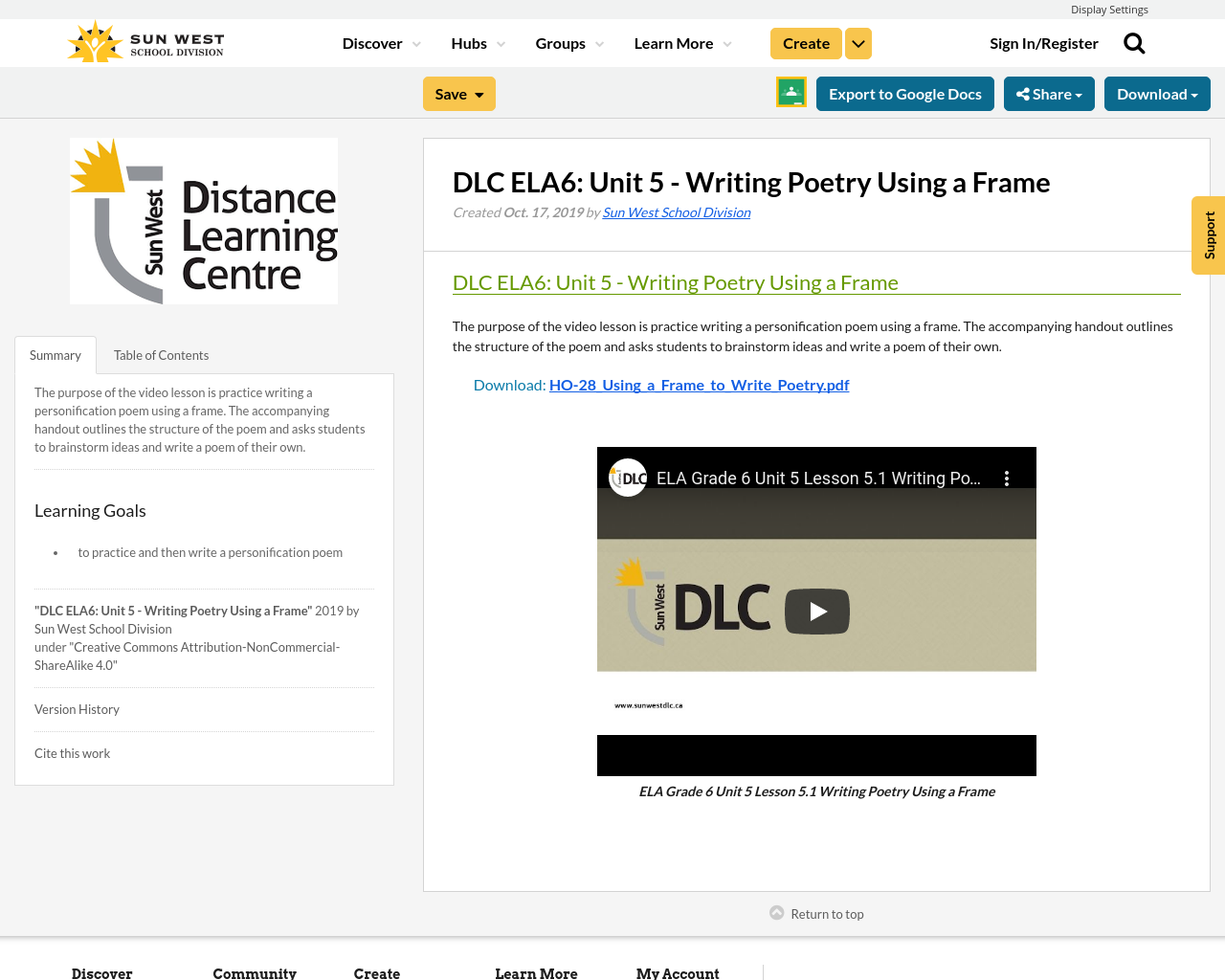 DLC ELA6: Unit 5 - Writing Poetry Using a Frame | Resource Bank