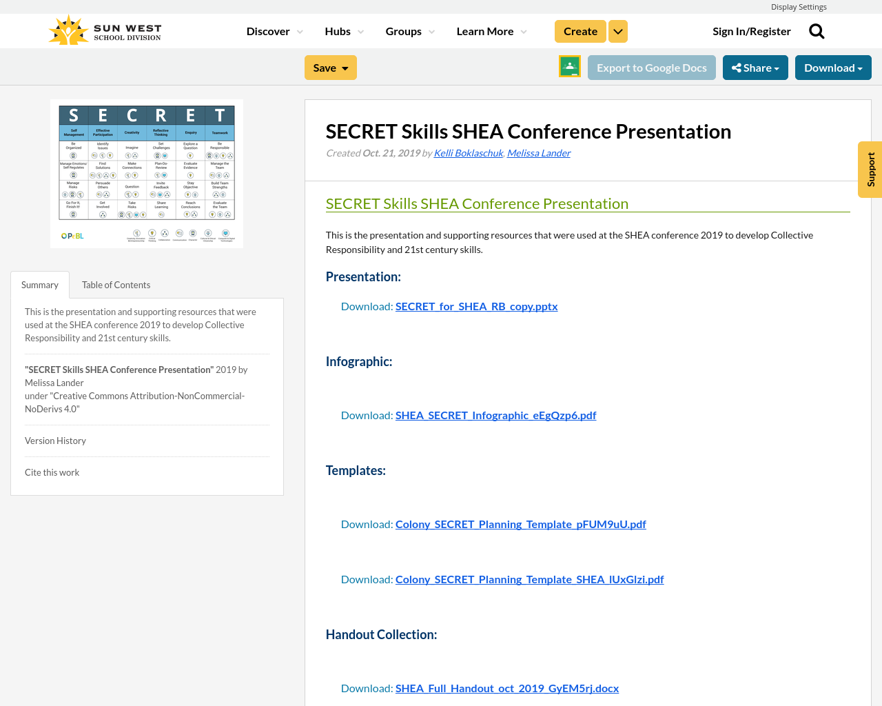 SECRET Skills SHEA Conference Presentation | Resource Bank