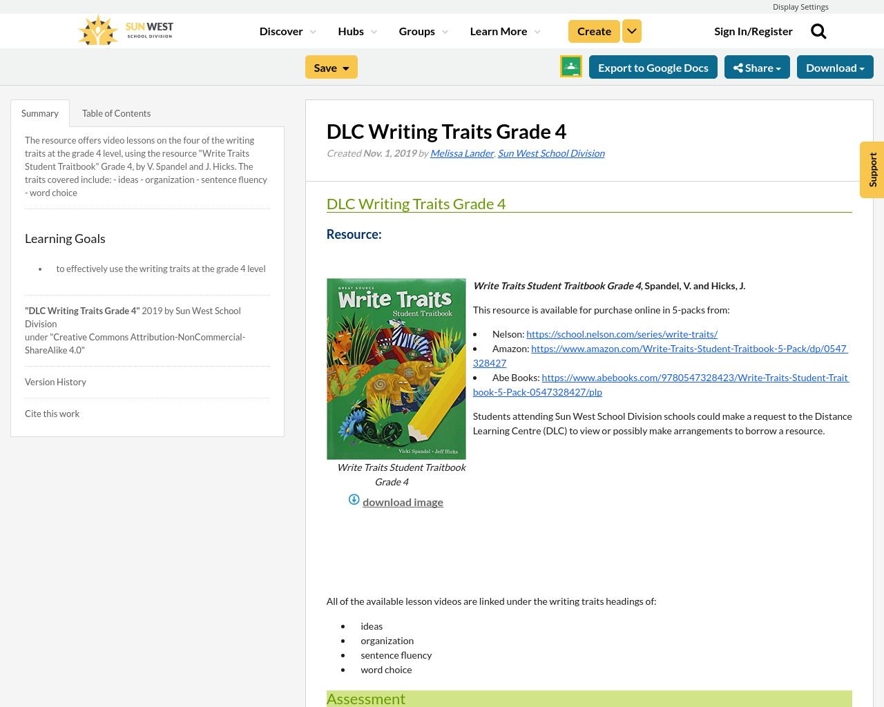 DLC Writing Traits Grade 4 | Resource Bank