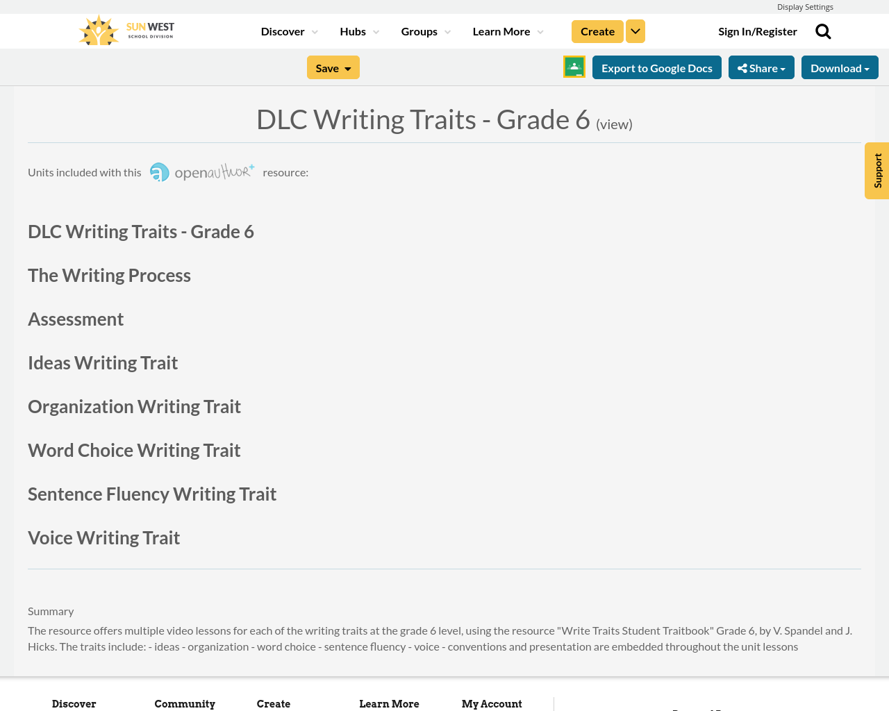 DLC Writing Traits - Grade 6 | Resource Bank