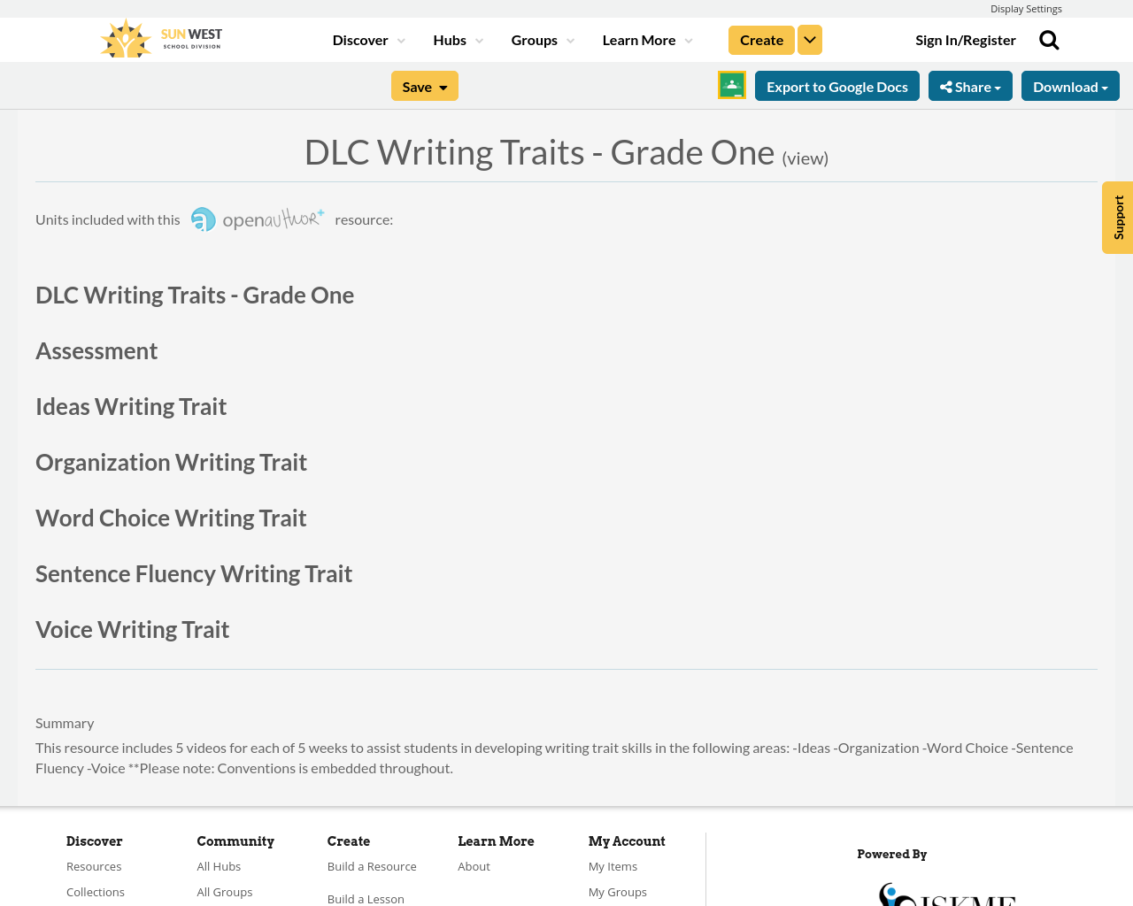 DLC Writing Traits - Grade One | Resource Bank