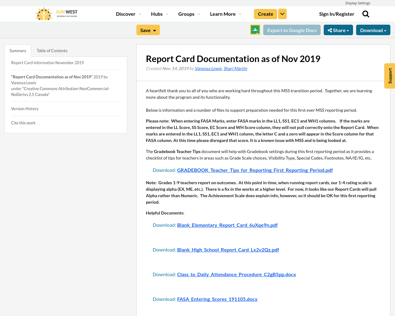 Report Card Documentation | Resource Bank