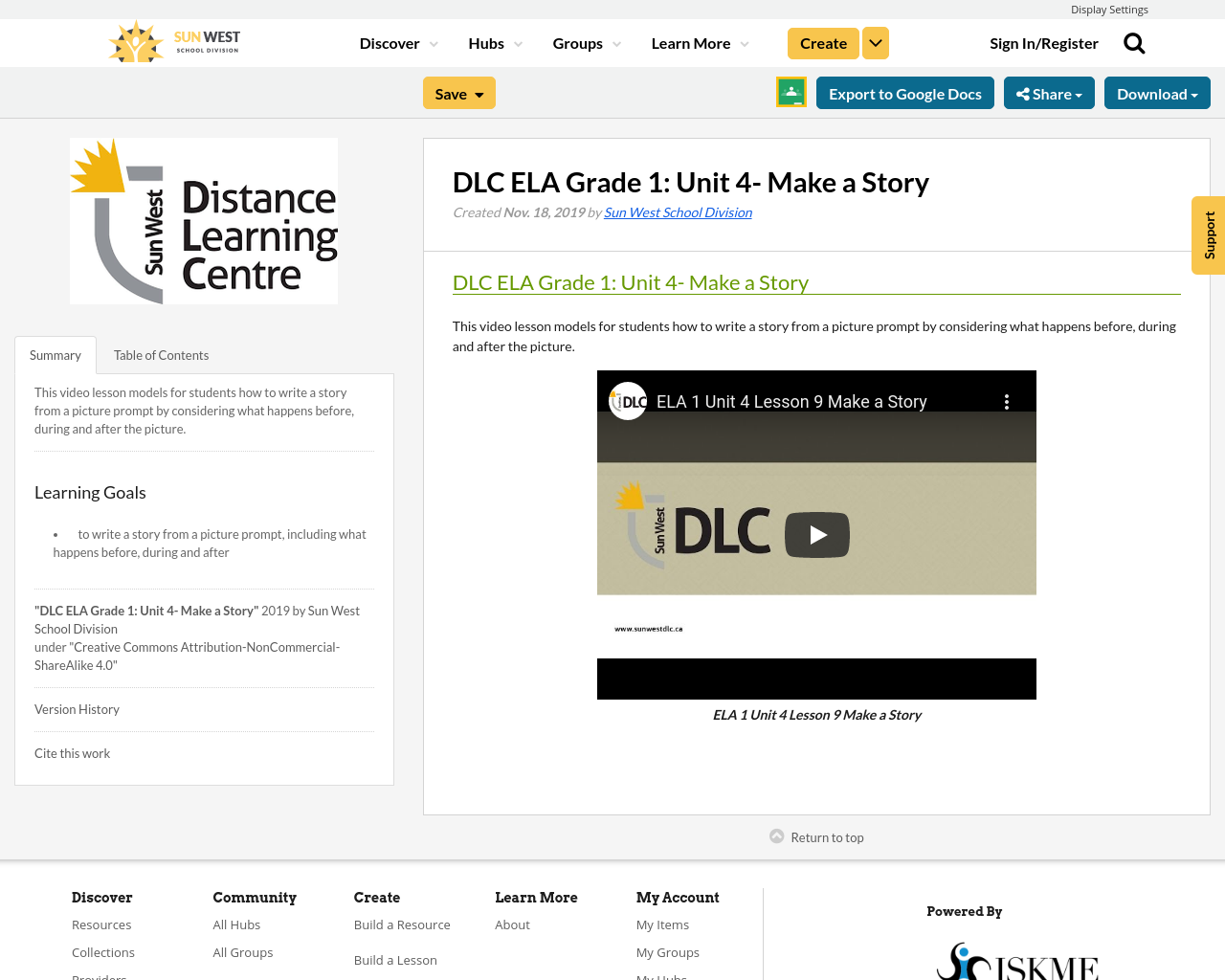 DLC ELA Grade 1 Unit 4 Make A Story Resource Bank