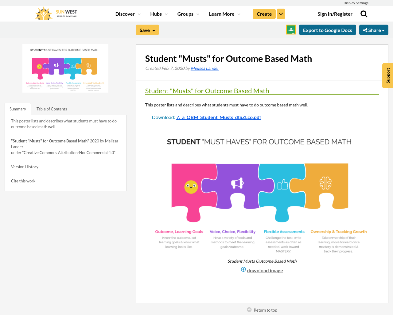 Student "Musts" for Outcome Based Math | Resource Bank