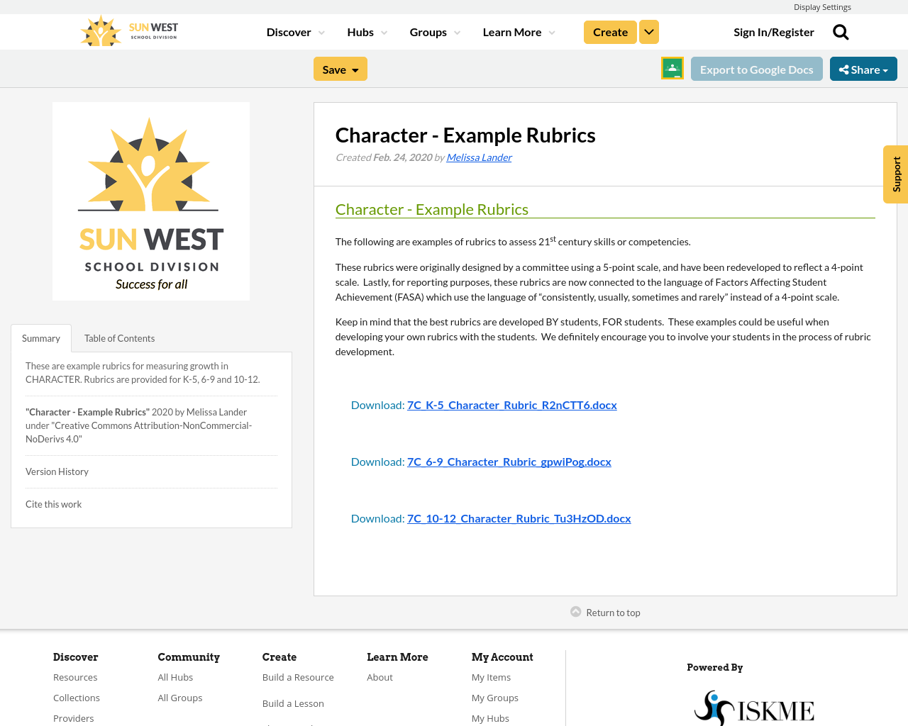 Character - Example Rubrics | Resource Bank