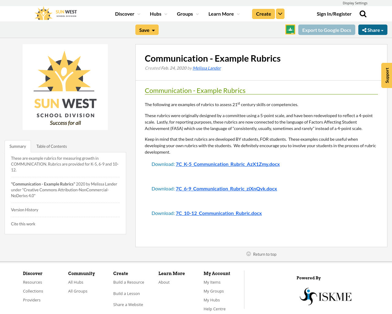Communication - Example Rubrics | Resource Bank