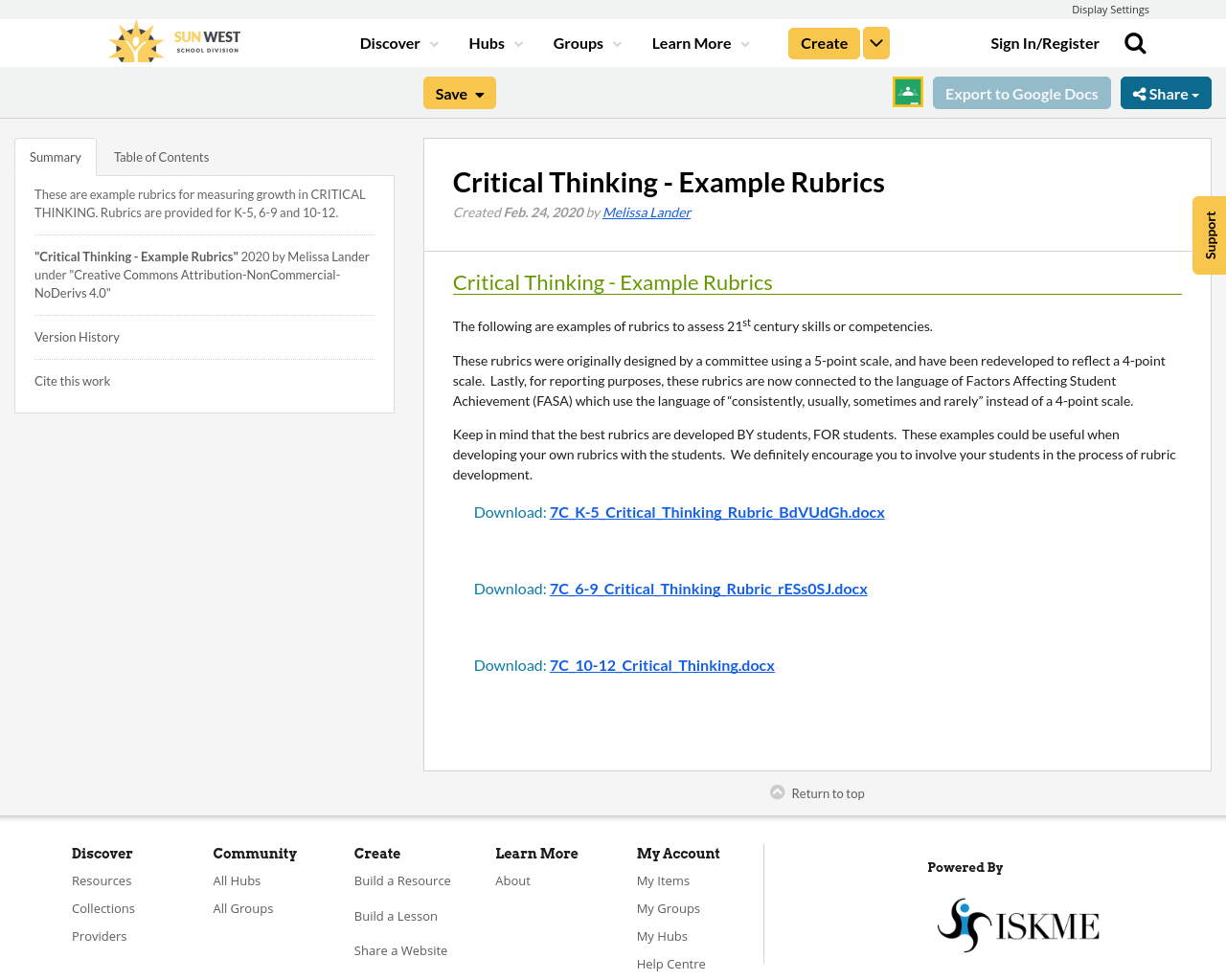 Critical Thinking - Example Rubrics | Resource Bank