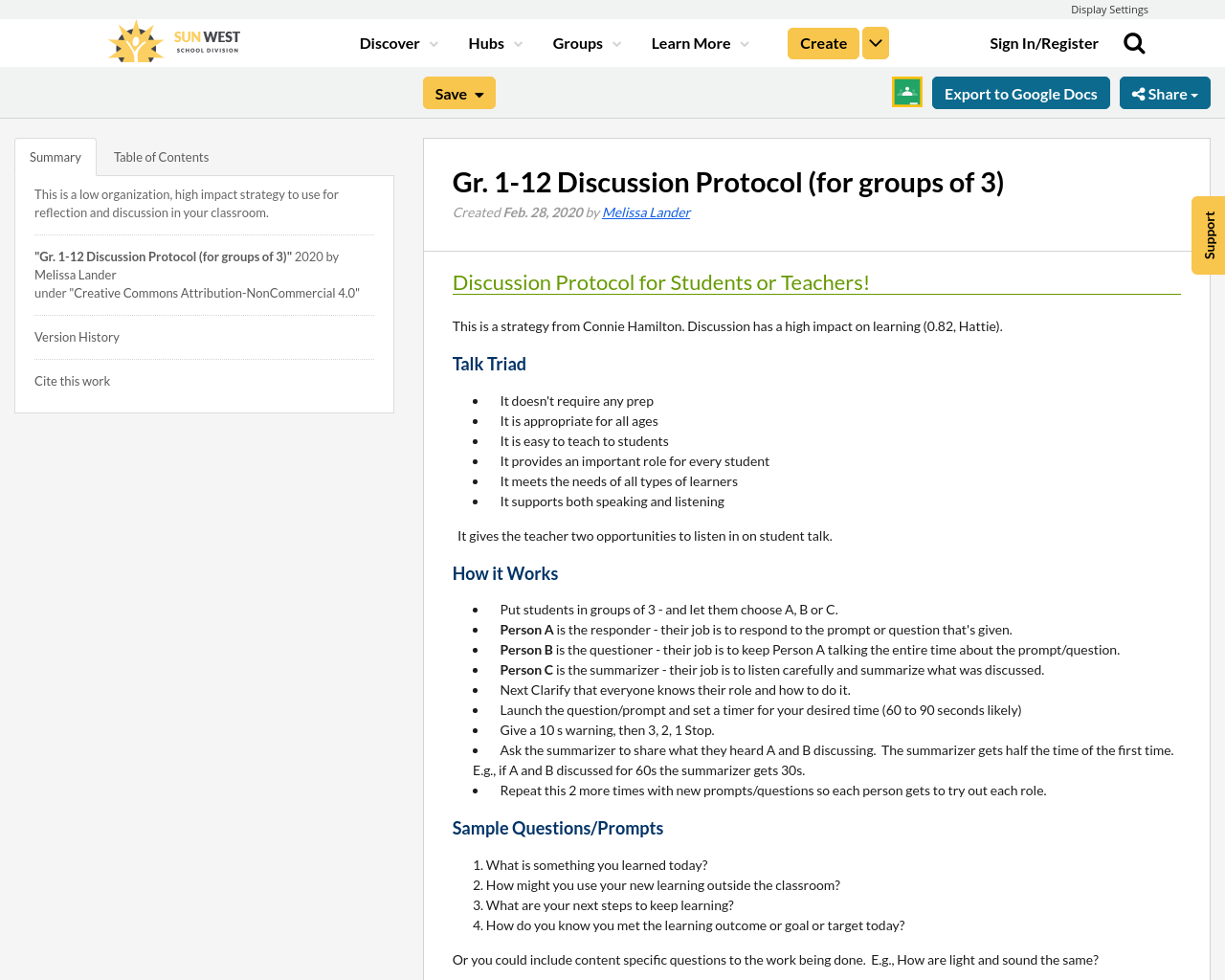 Gr. 1-12 Discussion Protocol (for groups of 3) | Resource Bank