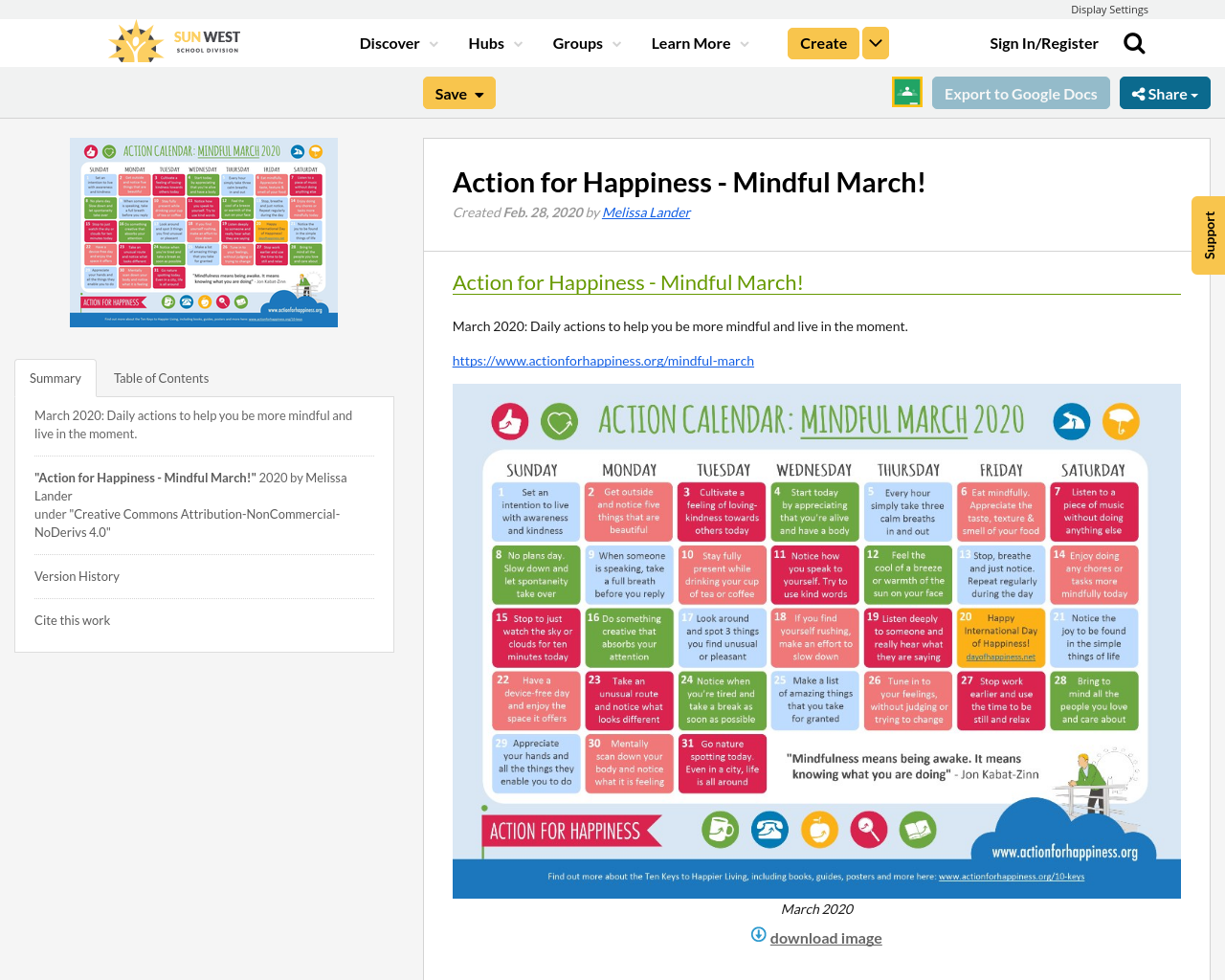 Action for Happiness - Mindful March! | Resource Bank
