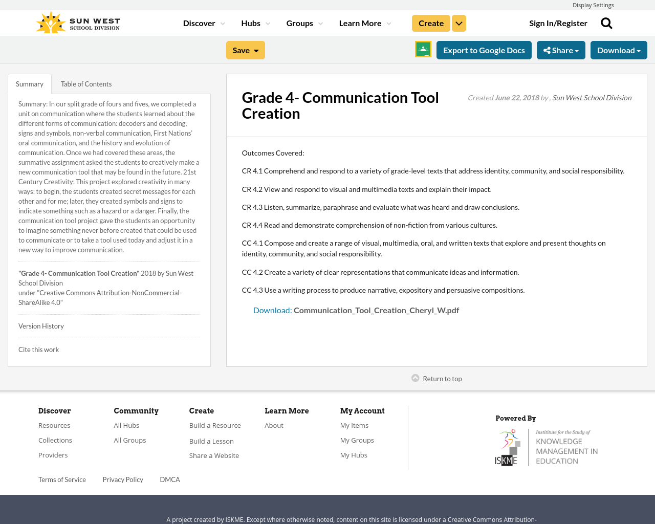 Grade 4- Communication Tool Creation | Resource Bank
