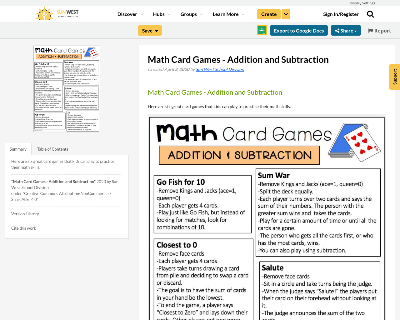 Math Card Games - Addition and Subtraction | Resource Bank