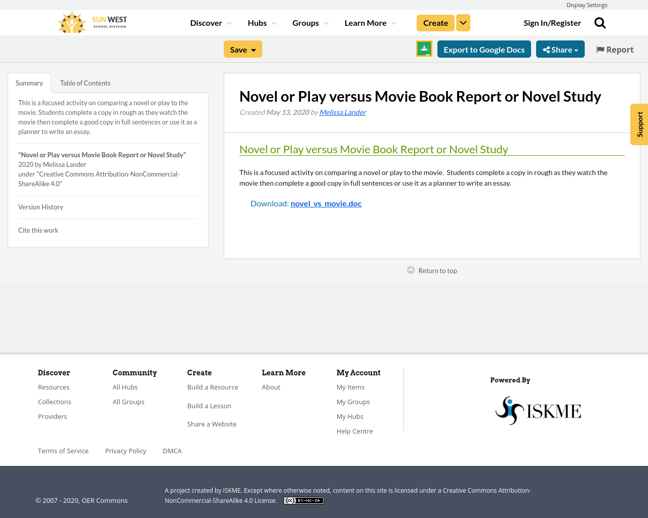 Novel or Play versus Movie Book Report or Novel Study | Resource Bank