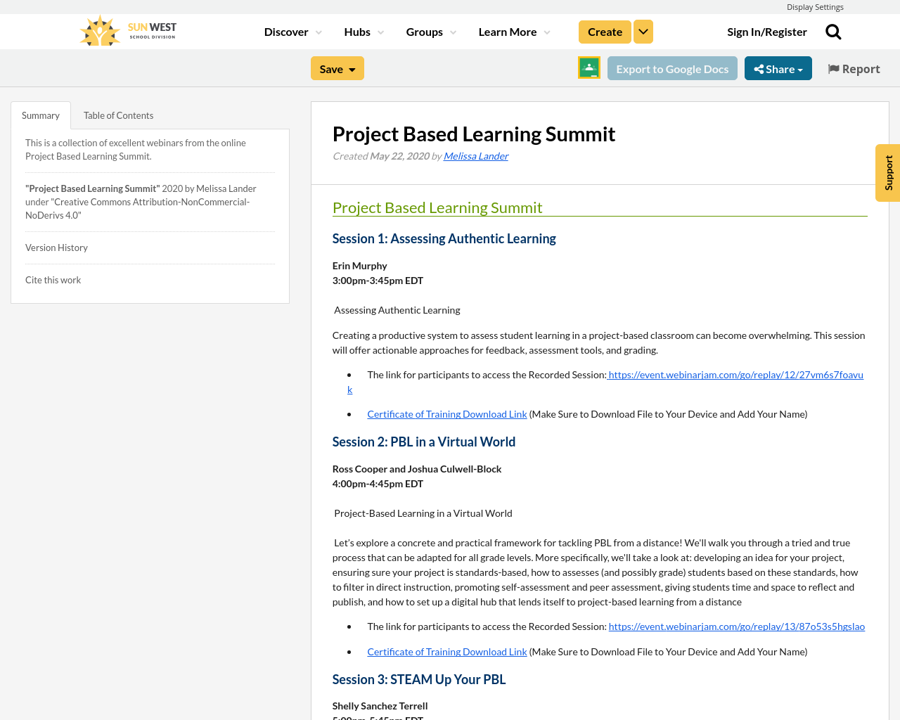 Project Based Learning Summit | Resource Bank