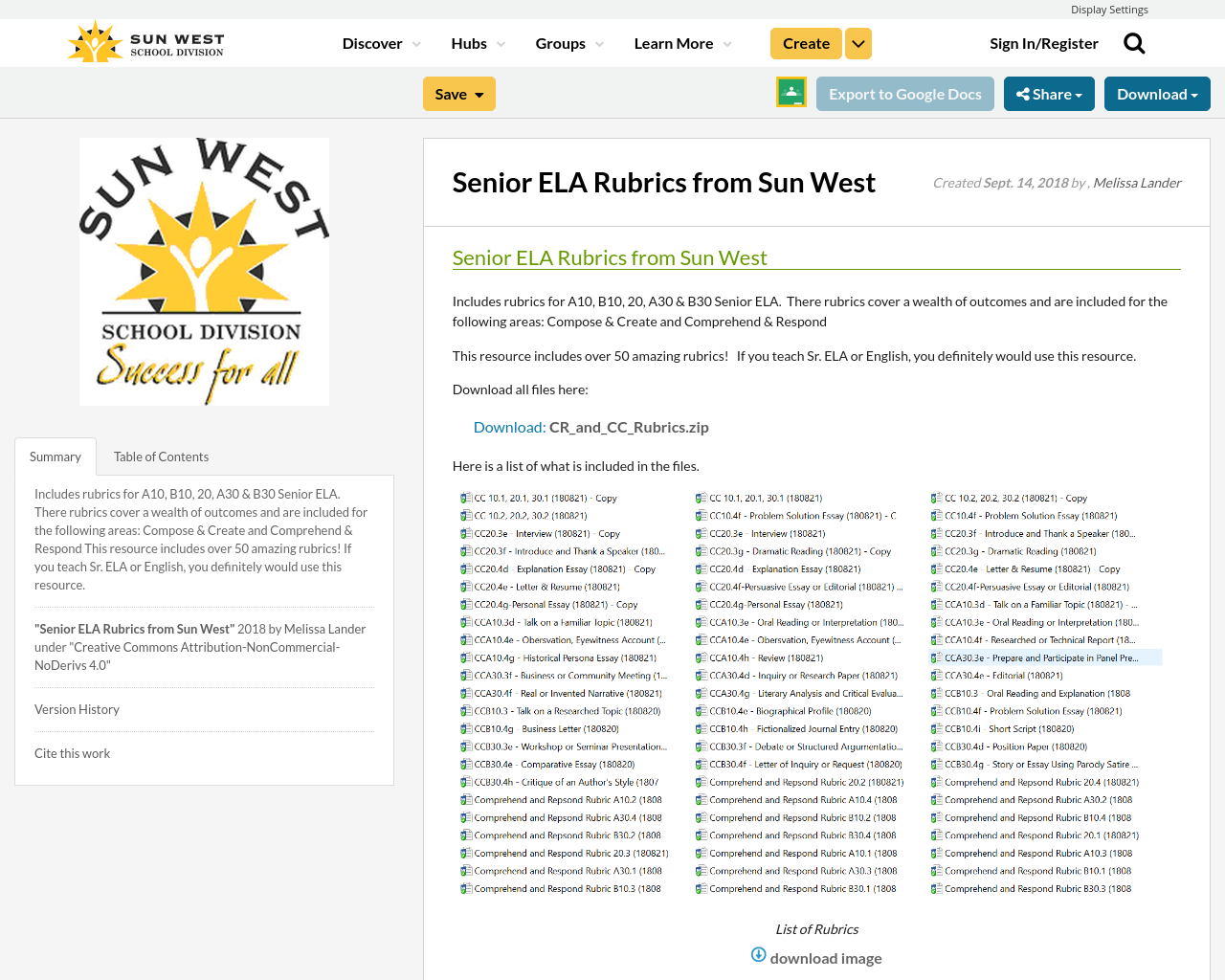 Senior ELA Rubrics from Sun West | Resource Bank