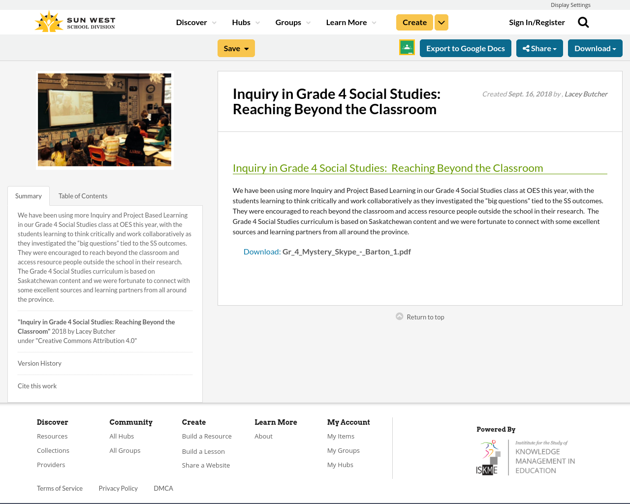 Inquiry in Grade 4 Social Studies: Reaching Beyond the Classroom ...