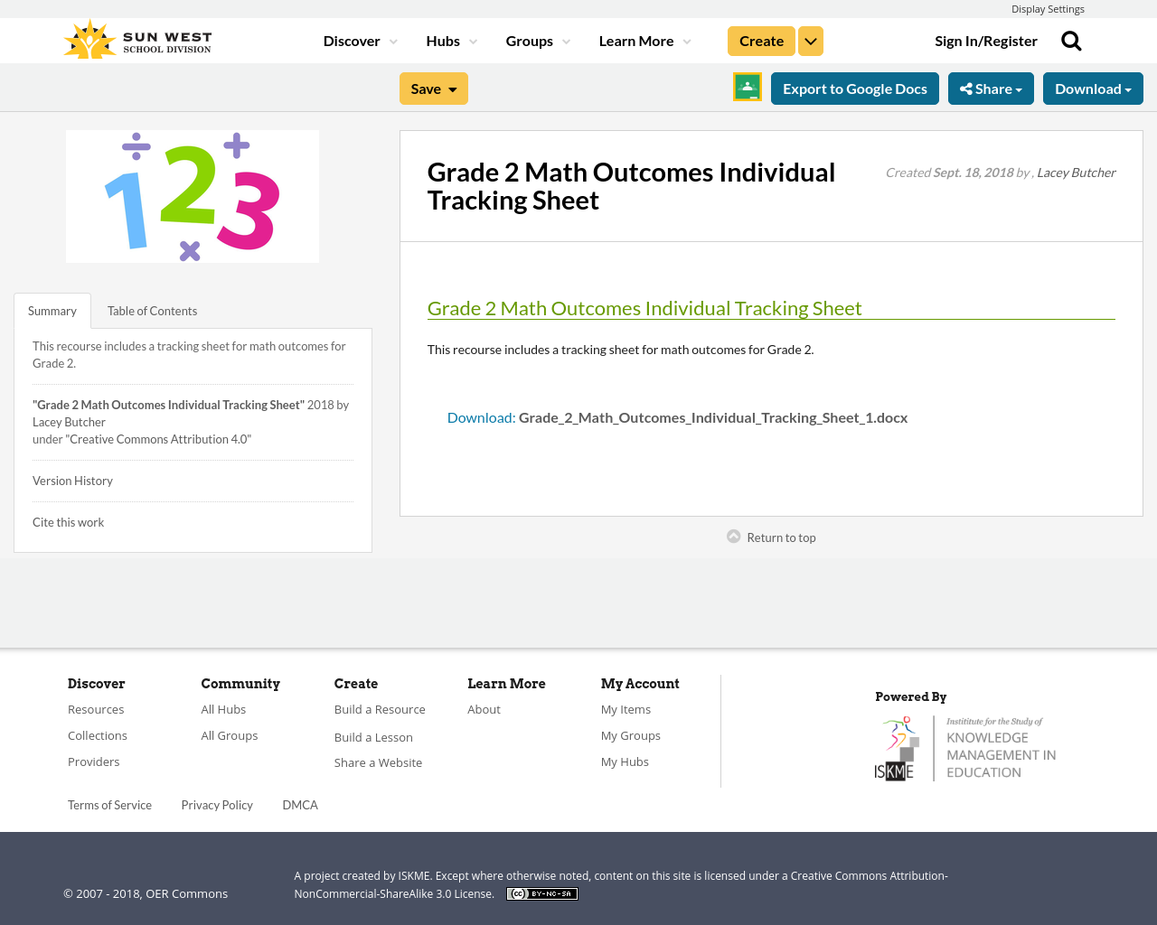 Grade 2 Math Outcomes Individual Tracking Sheet | Resource Bank