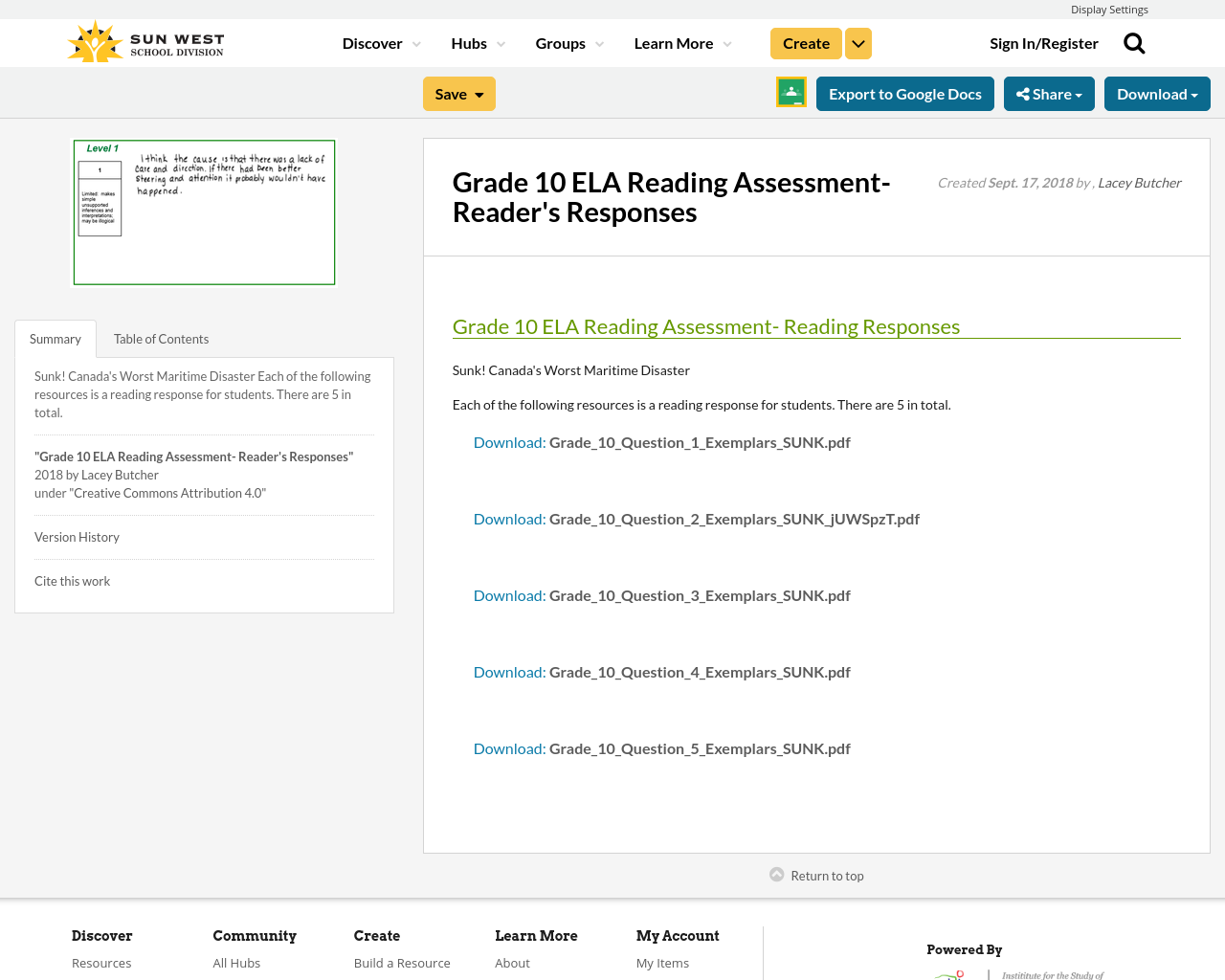 Grade 10 ELA Reading Assessment- Reader's Responses | Resource Bank