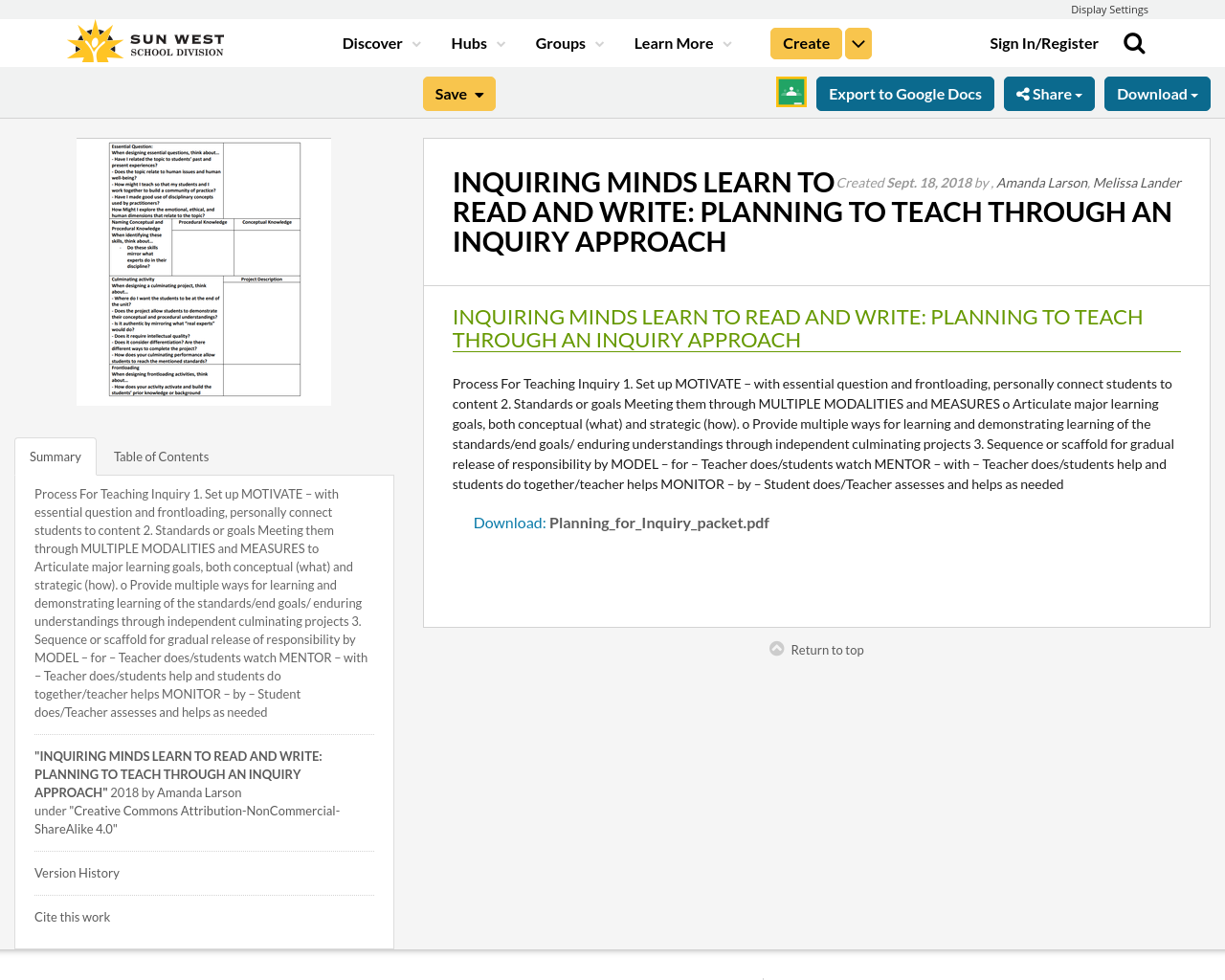 INQUIRING MINDS LEARN TO READ AND WRITE: PLANNING TO TEACH THROUGH AN ...