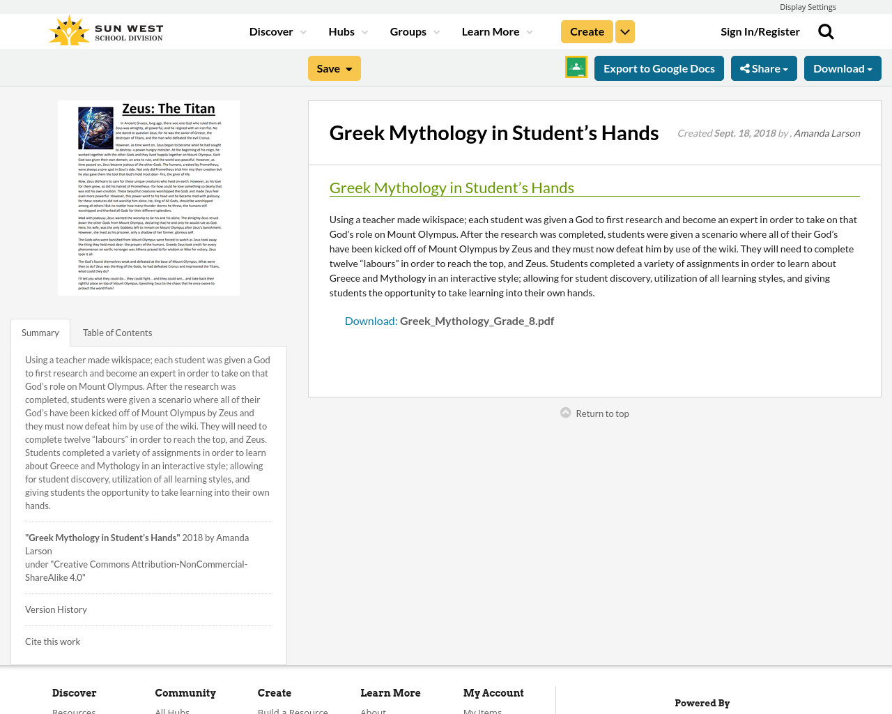 Greek Mythology in Student’s Hands | Resource Bank