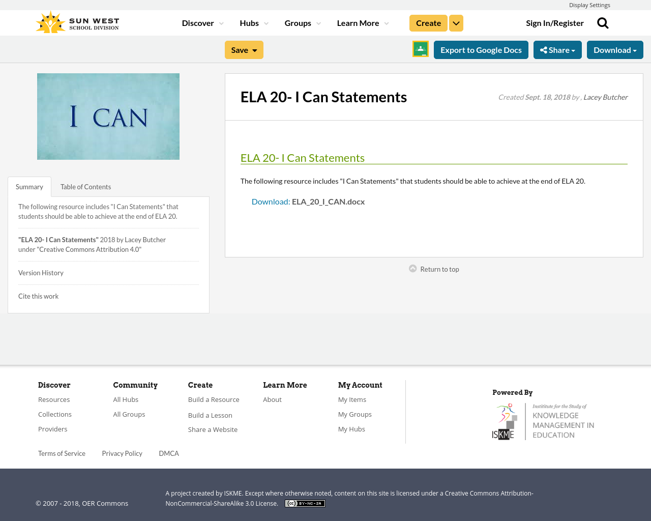 ELA 20- I Can Statements | Resource Bank