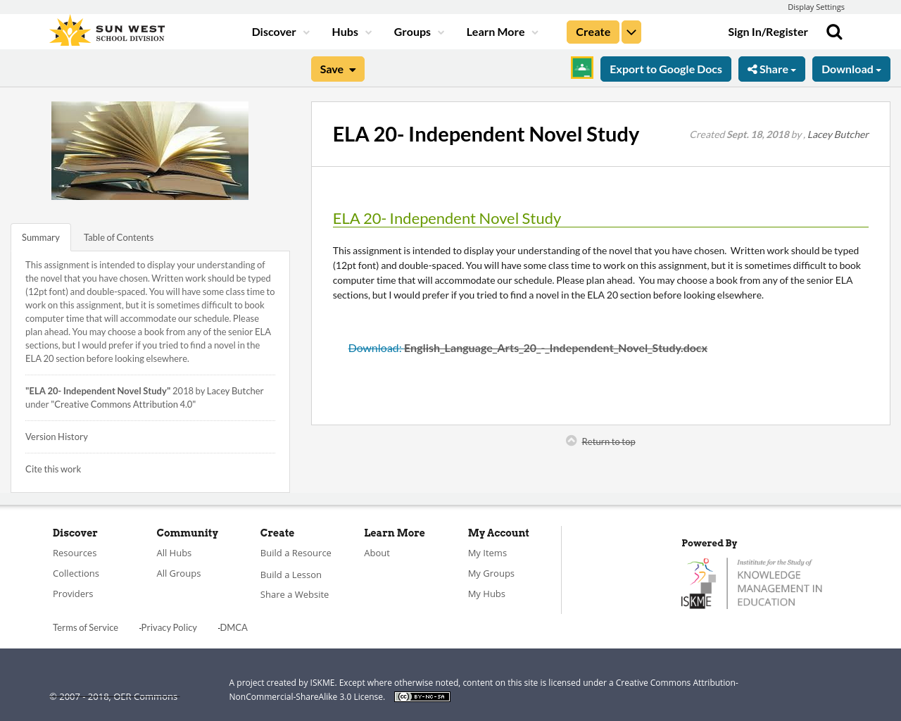 ELA 20- Independent Novel Study | Resource Bank