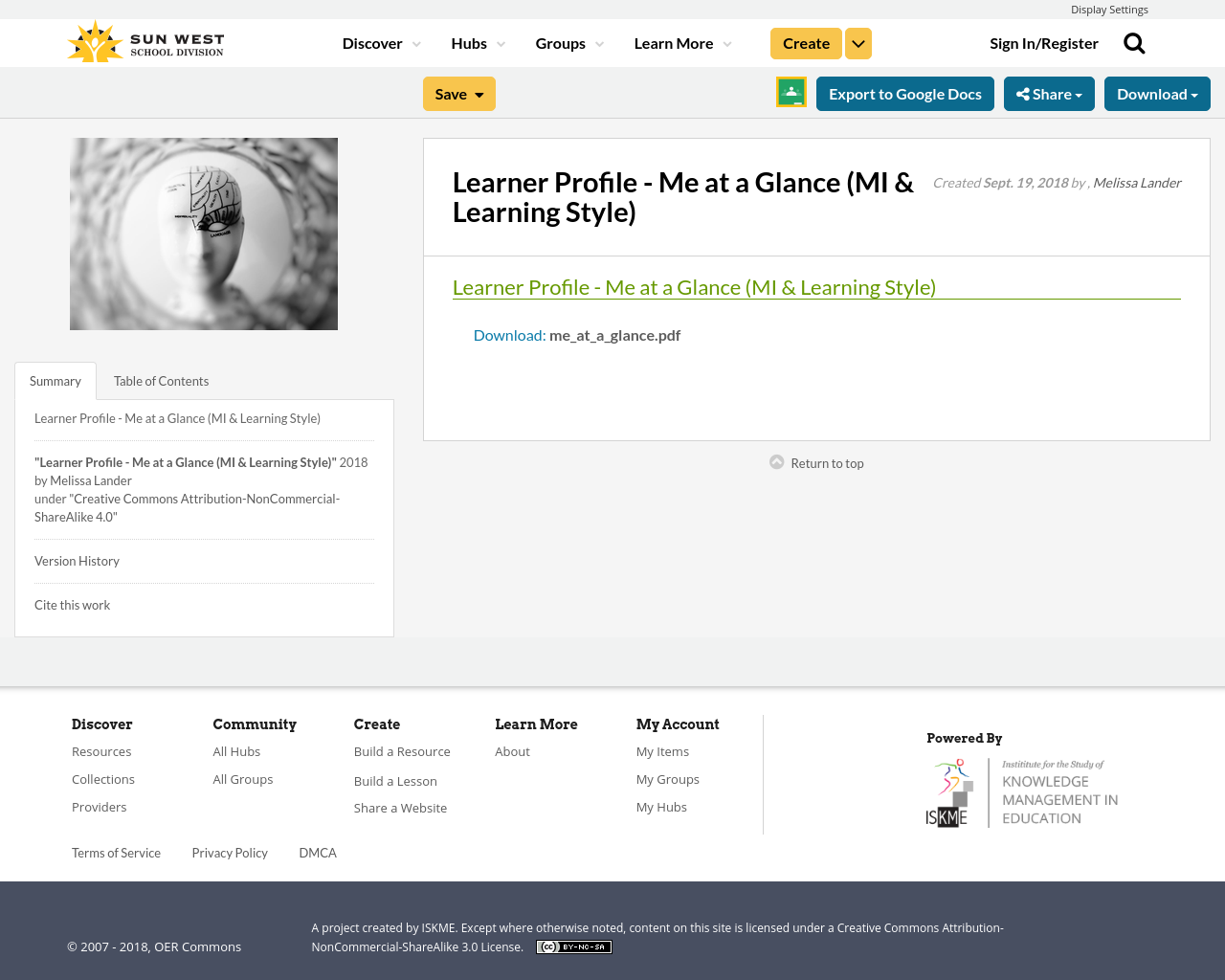 Learner Profile - Me at a Glance (MI & Learning Style) | Resource Bank