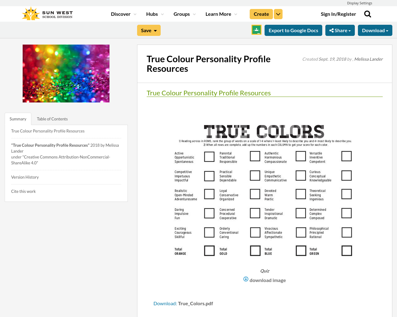 True Colour Personality Profile Resources | Resource Bank