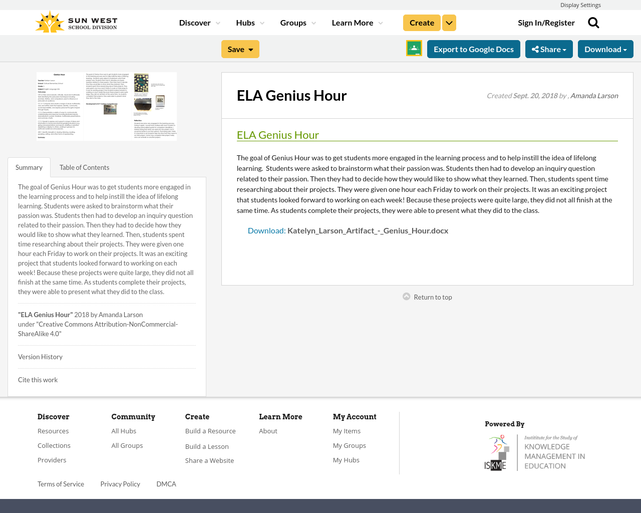 ELA Genius Hour | Resource Bank