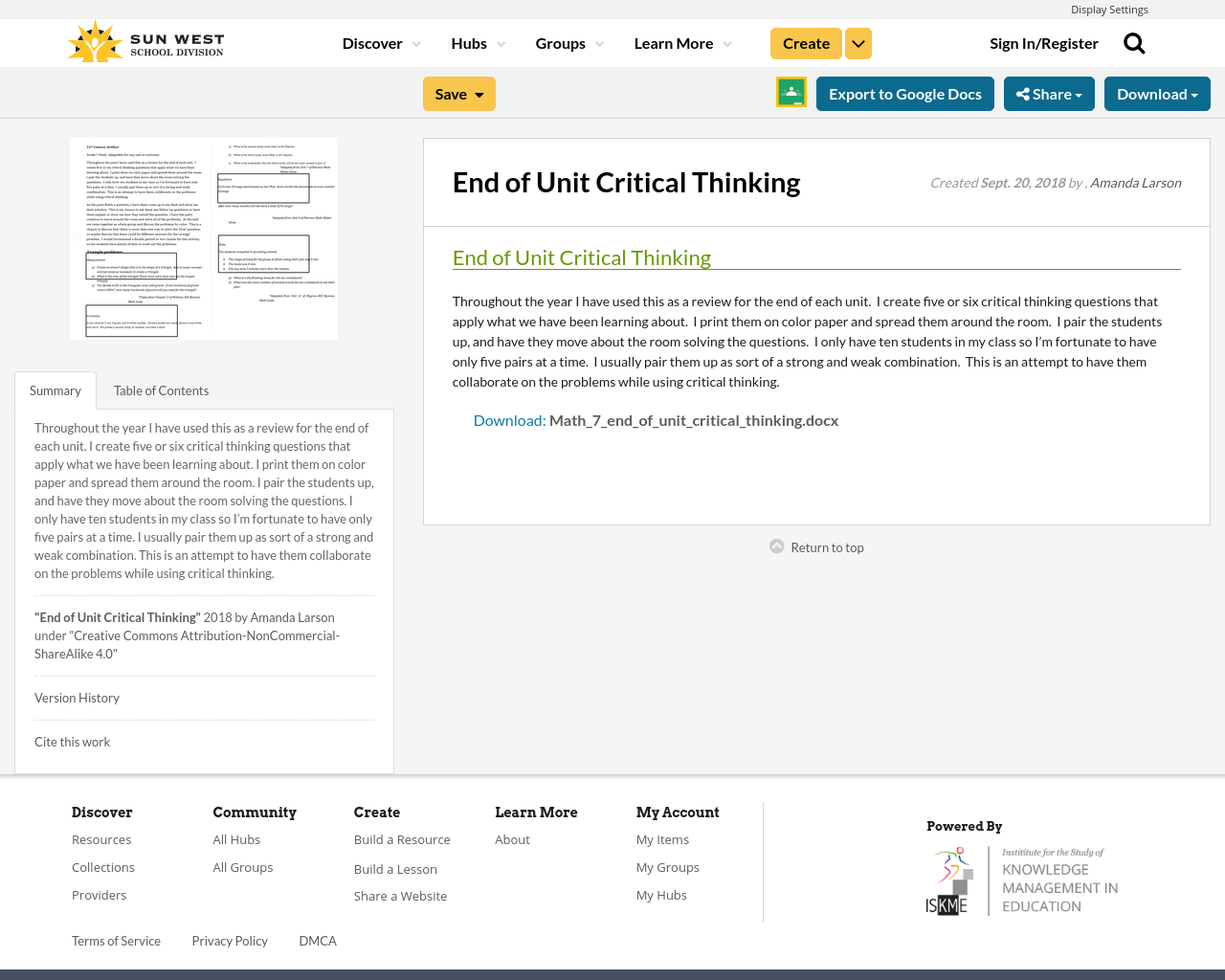 End of Unit Critical Thinking | Resource Bank