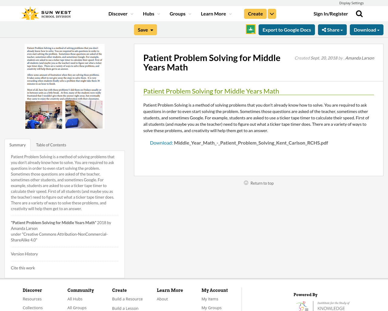 Patient Problem Solving for Middle Years Math | Resource Bank