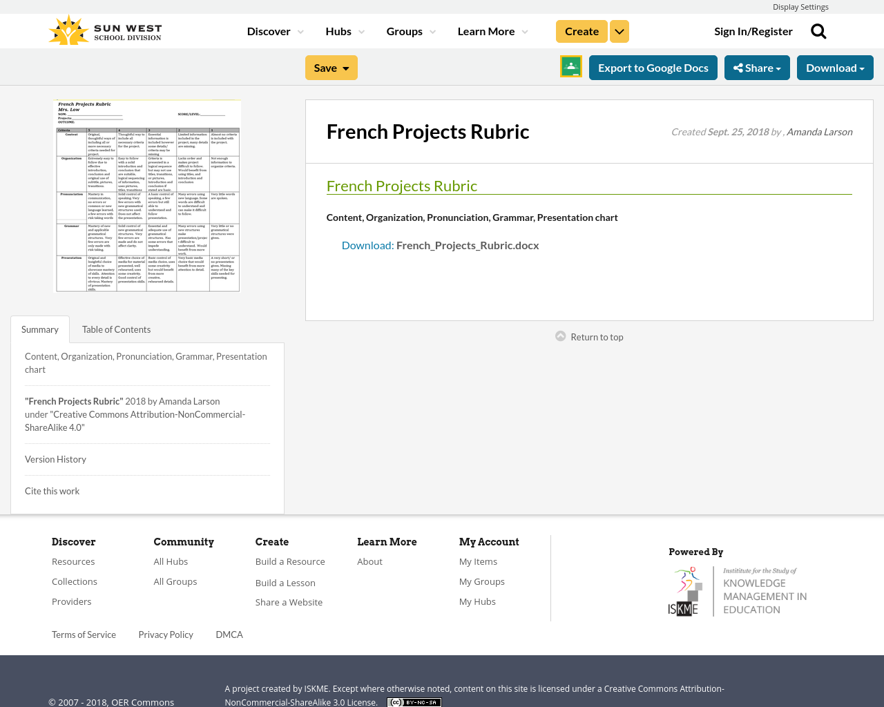 French Projects Rubric | Resource Bank
