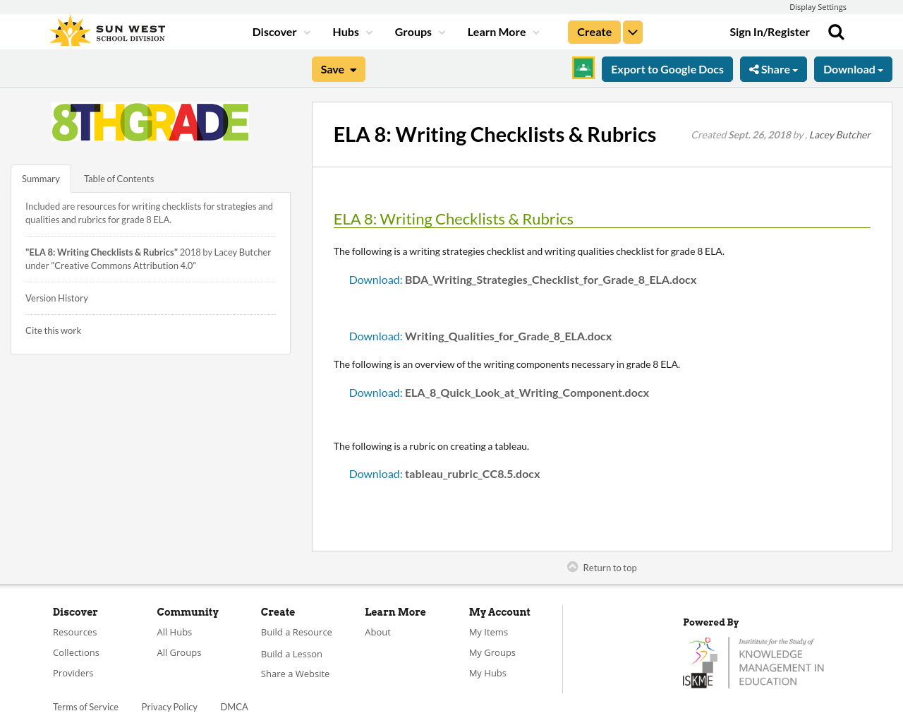 ELA 8: Writing Checklists & Rubrics | Resource Bank