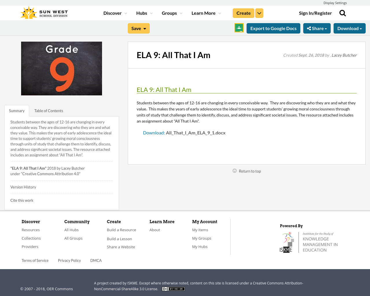 ELA 9: All That I Am | Resource Bank