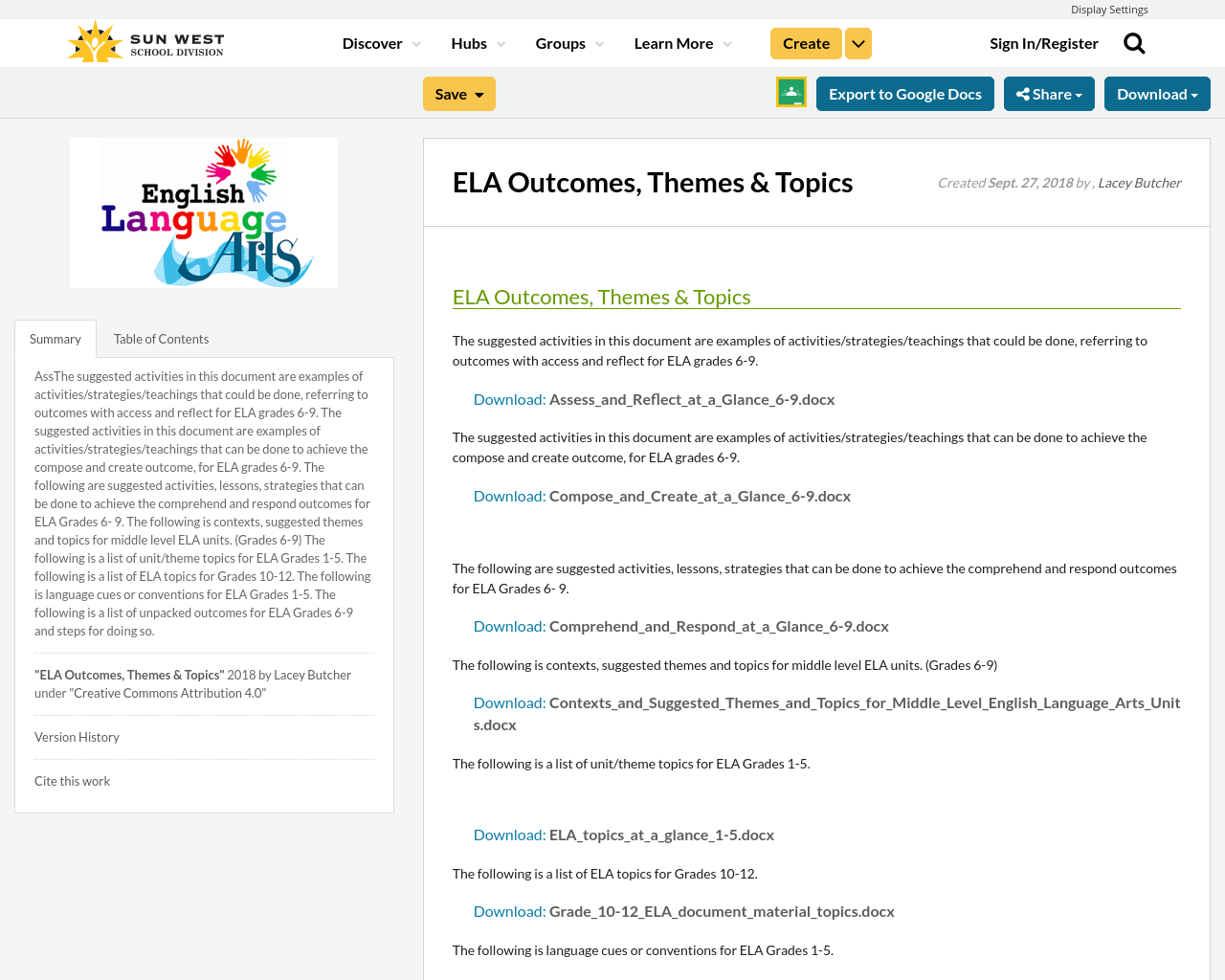 ELA Outcomes, Themes & Topics | Resource Bank