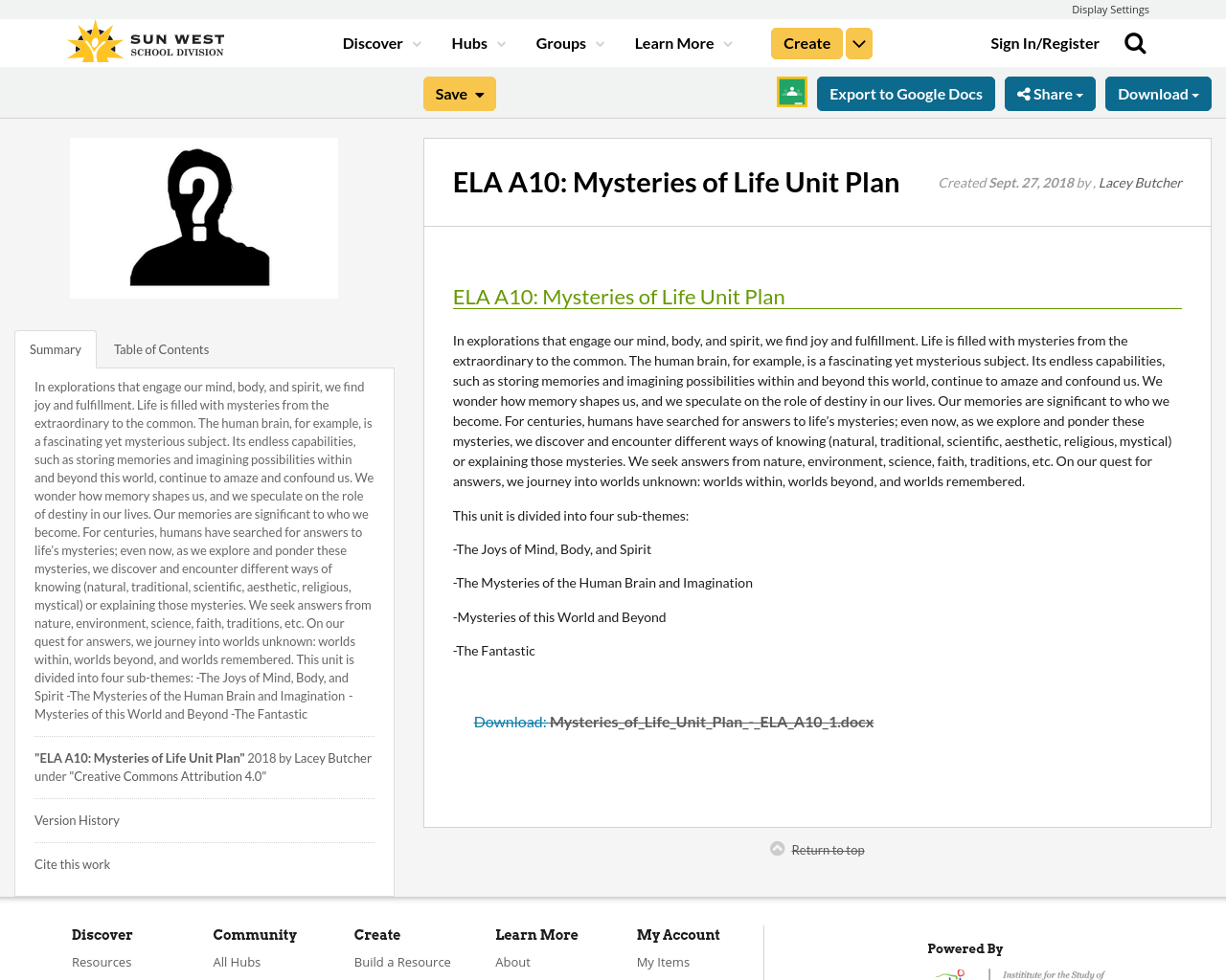 ELA A10: Mysteries of Life Unit Plan | Resource Bank