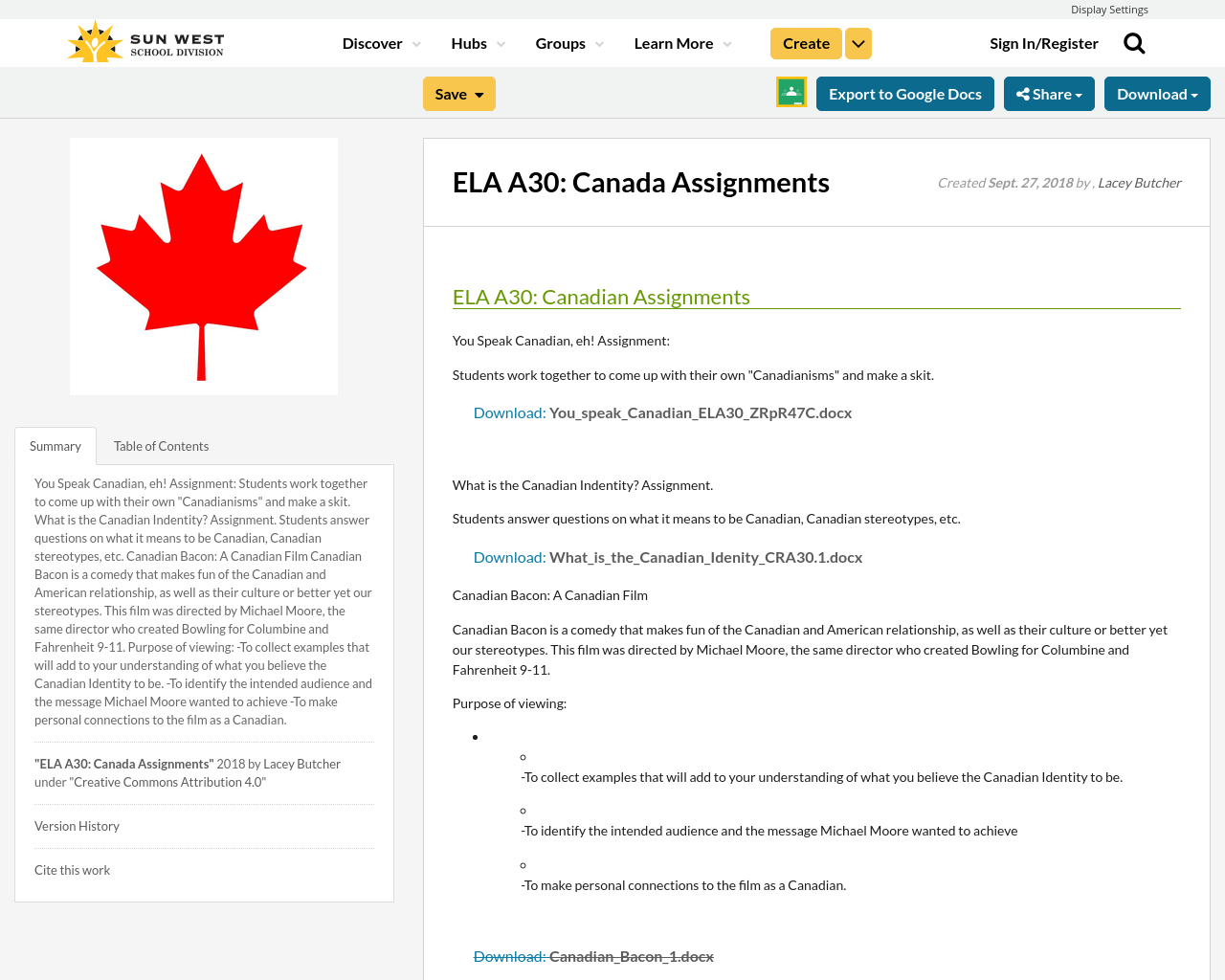 ELA A30: Canada Assignments | Resource Bank
