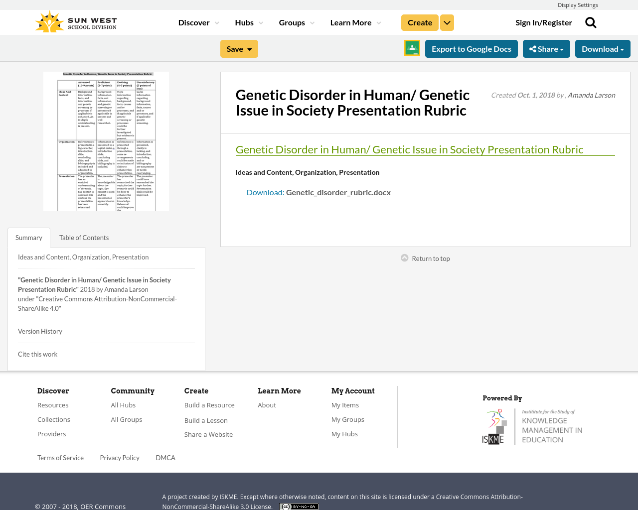 Genetic Disorder in Human/ Genetic Issue in Society Presentation Rubric ...