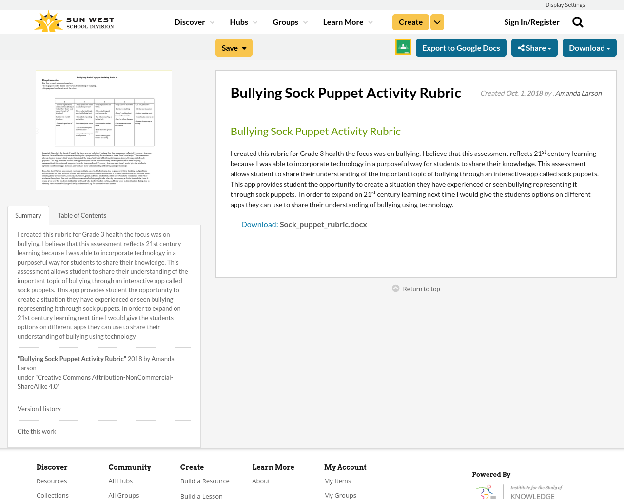 Bullying Sock Puppet Activity Rubric | Resource Bank