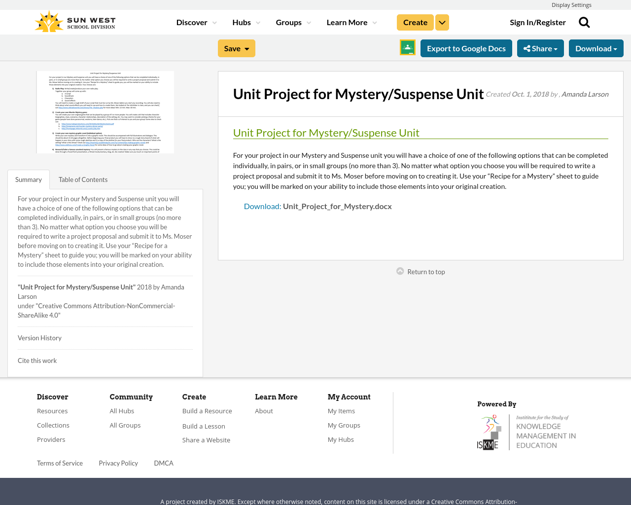 Unit Project for Mystery/Suspense Unit | Resource Bank