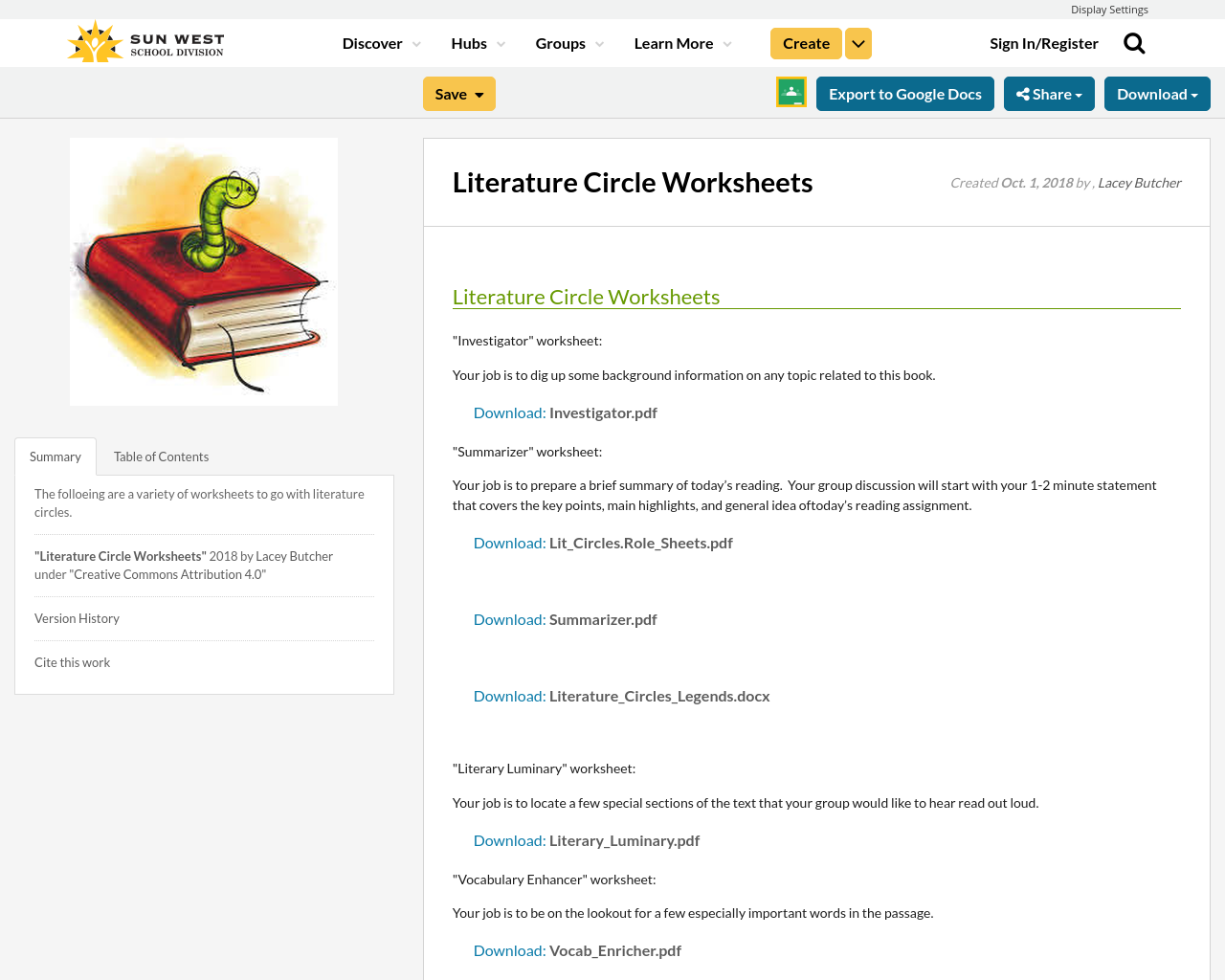 Literature Circle Worksheets | Resource Bank