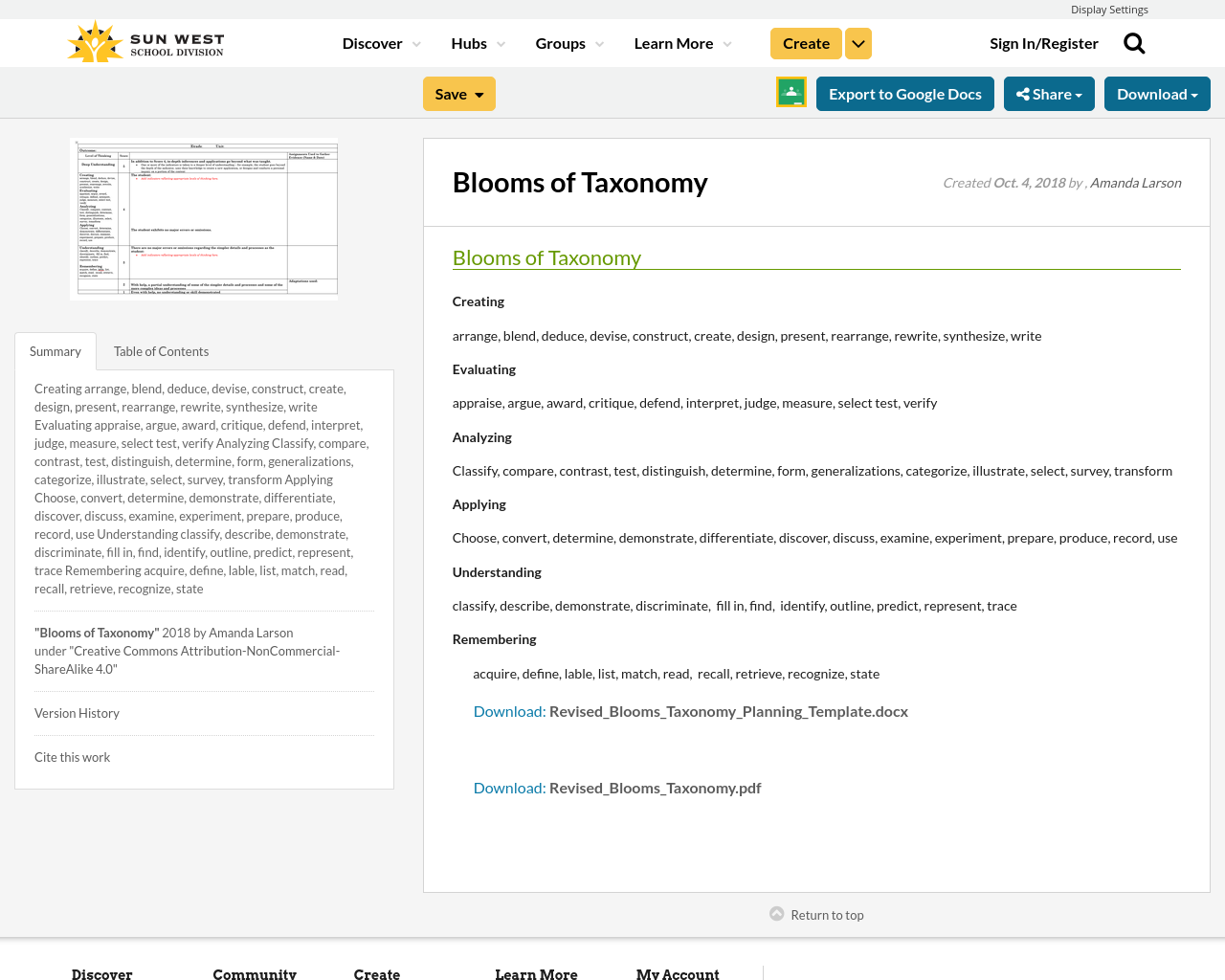 Blooms of Taxonomy | Resource Bank