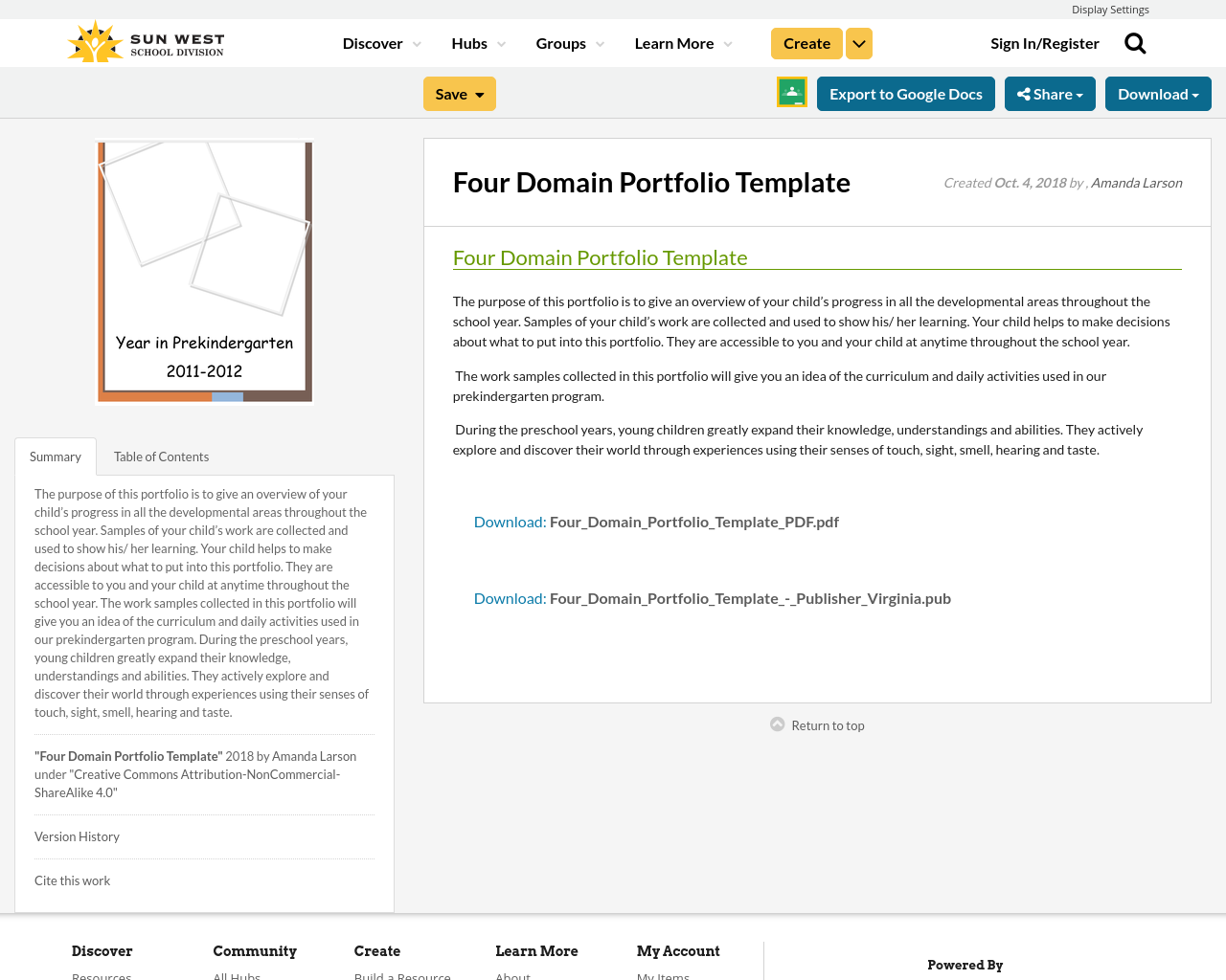 Four Domain Portfolio Template | Resource Bank