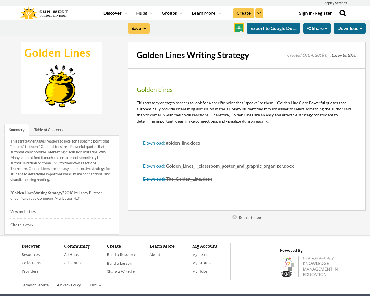 Golden Lines Writing Strategy | Resource Bank