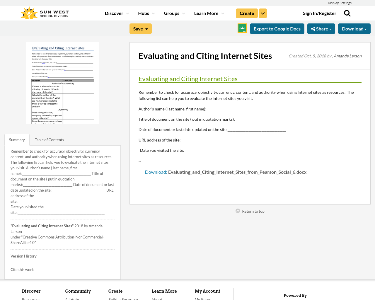 Evaluating and Citing Internet Sites | Resource Bank