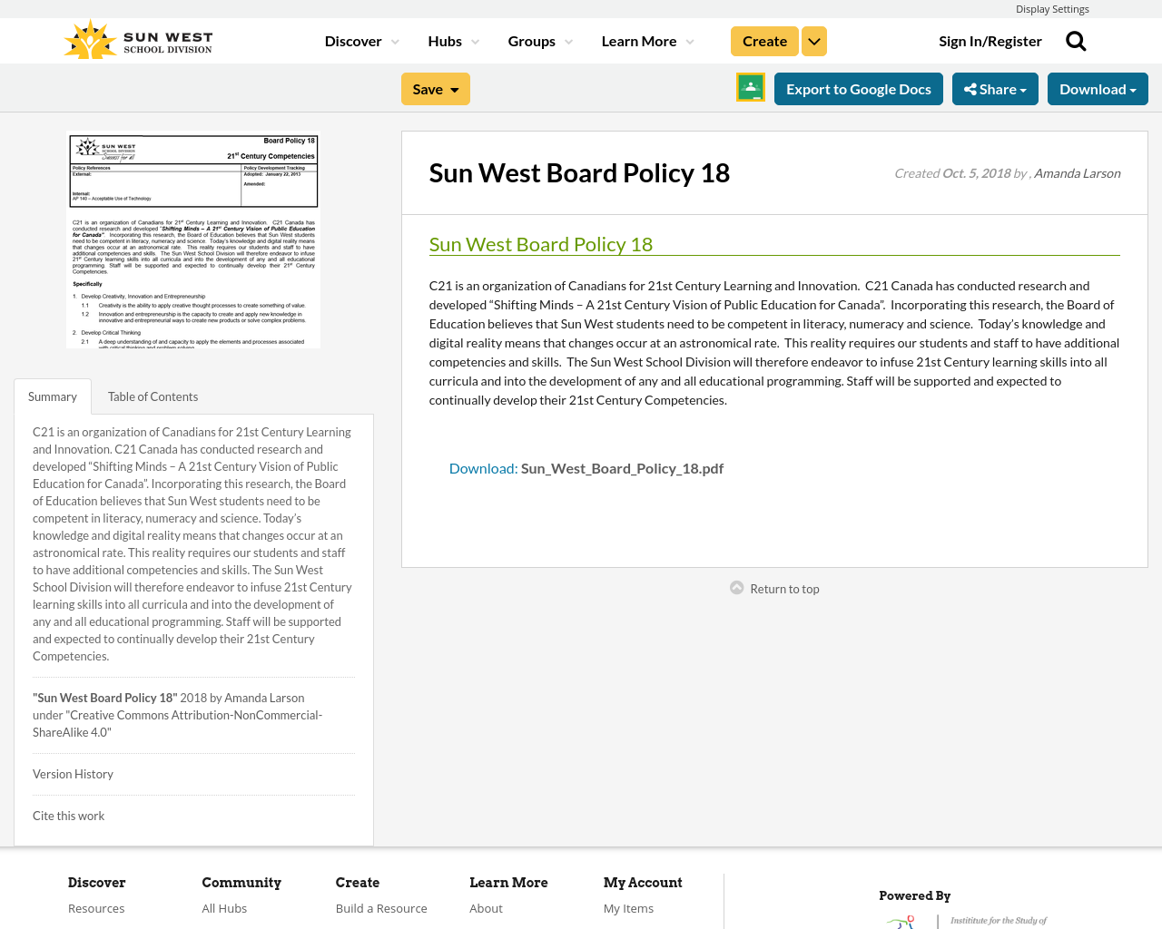 Sun West Board Policy 18 | Resource Bank