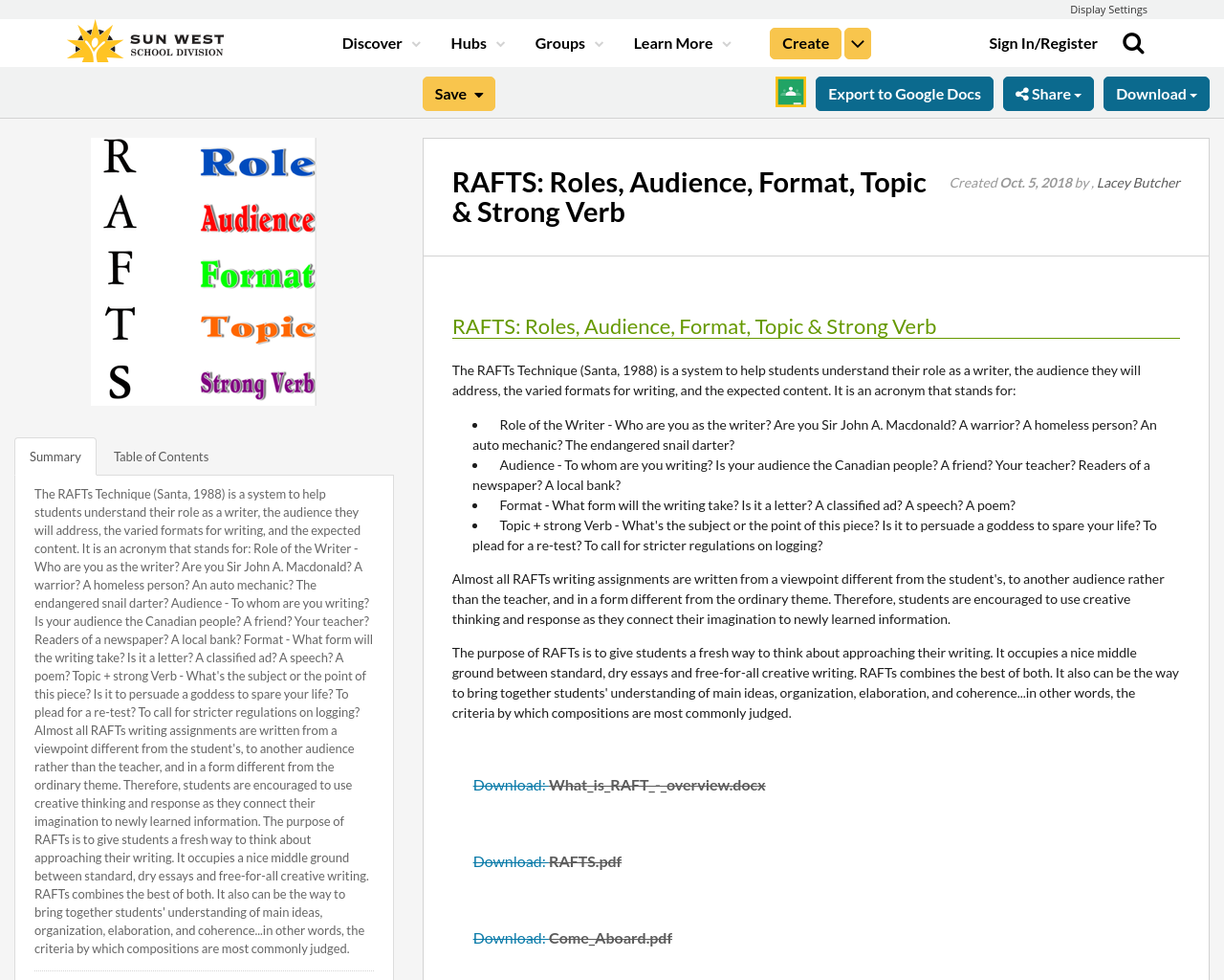 RAFTS: Roles, Audience, Format, Topic & Strong Verb | Resource Bank